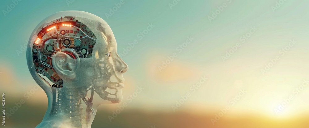Abstract depiction of robotic athletes at an Olympic medal ceremony ...