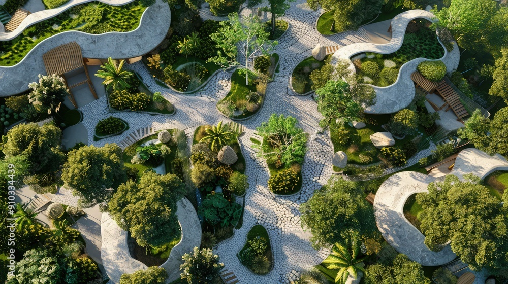eco-village from above, showcasing paths and communal spaces with ...