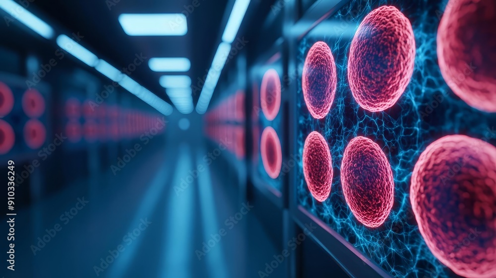 High-resolution 3D imaging of stem cells projected in a futuristic ...