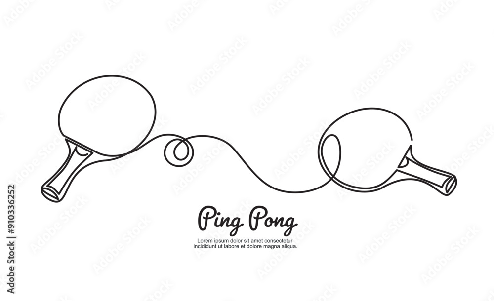 Table Tennis Continuous Line Illustration. Ping pong rackets one line ...
