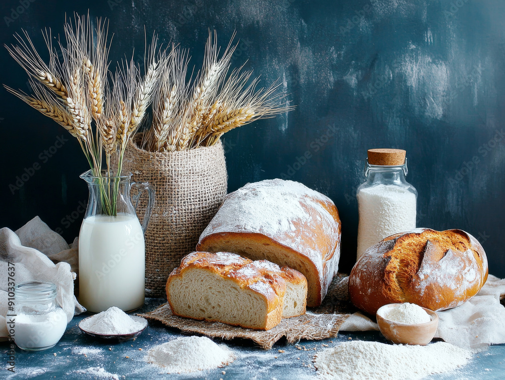 Artisan Baker's Bounty: Freshly baked loaves, flour, and grains create ...