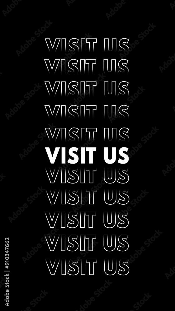 A black background with the phrase "visit us" in white filled text that ...
