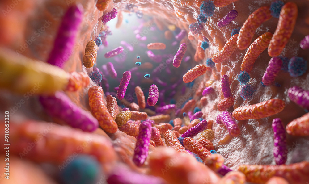 Microscopic view of gut microbiota attached to the intestinal wall ...