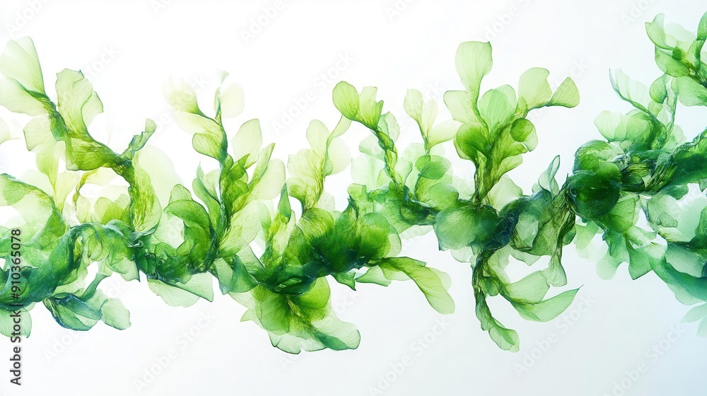 delicate fronds of vibrant seaweed floating gracefully rich emerald and ...