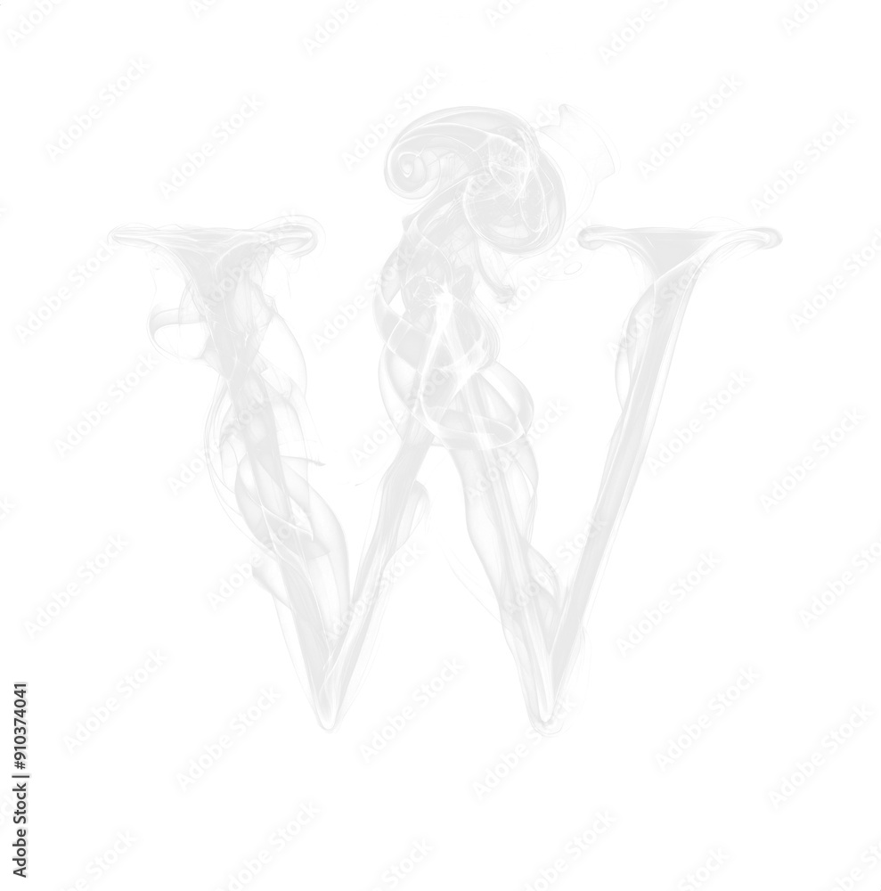 Letter W made of smoke. White smoke alphabet collection with numbers ...