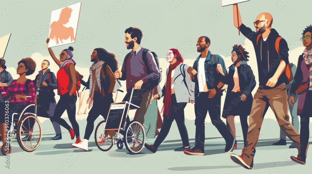 Diverse group of activists, representing different racial backgrounds ...