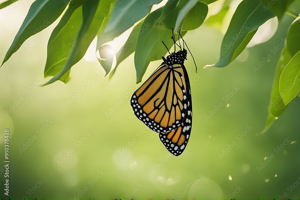 hanging green natural milkweed background chrysalis space branch copy ...