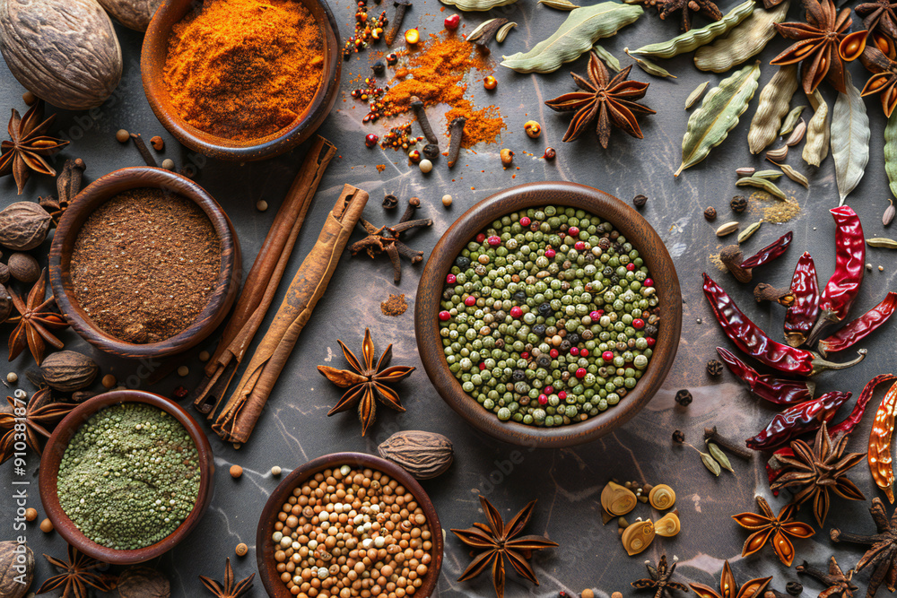 Aromatic Indian Spices and Herbs - Colorful Spice Mix in Traditional ...