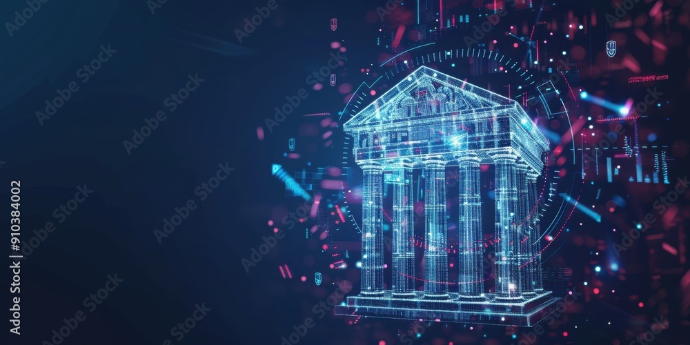Futuristic bank logo with holographic elements and digital technology ...