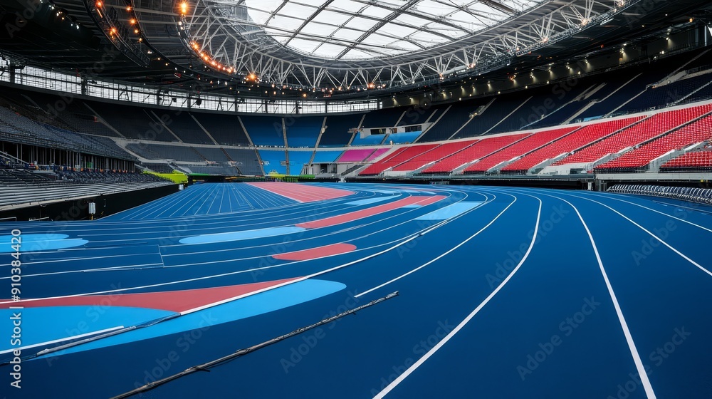 Empty Stadium Track and Field Facility Ready for Competition - A wide ...