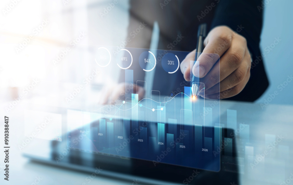 Growing graph and annual report for a successful development.Business ...