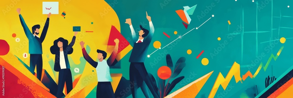 Teamwork, Success, and Growth: A Vibrant Illustration of Business ...