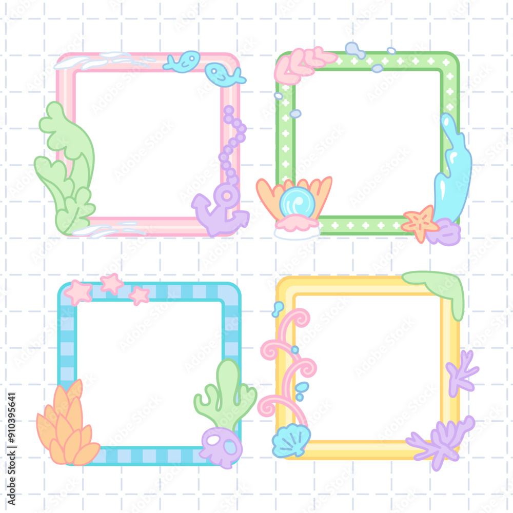 pastel ocean bullet journal frame collection set Stock Vector | Adobe Stock