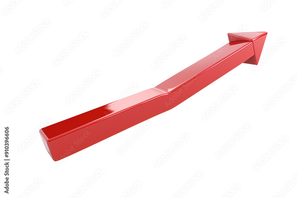 A red arrow pointing upwards alongside a bar chart, isolated on a ...