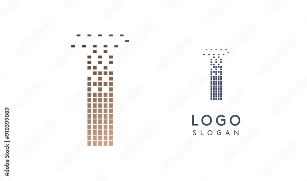 Pixelated Letter T transitioning into scattered pixels with gradient ...