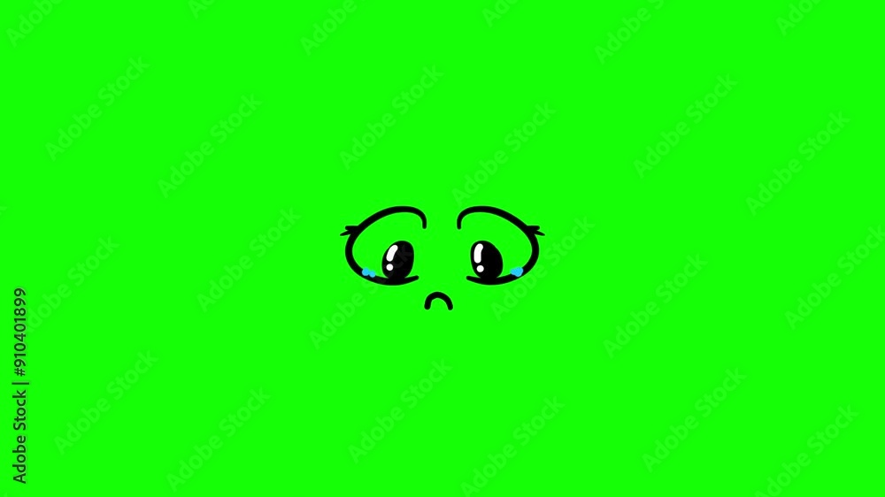 Cry Cartoon Face Reaction Animation on Green Screen Background: 4K ...