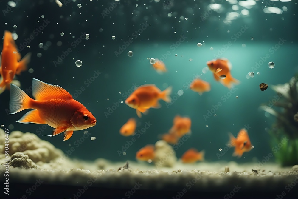 poisson rouge d aquarium sautant goldfish animal bubble colours house love nature concept fish ...