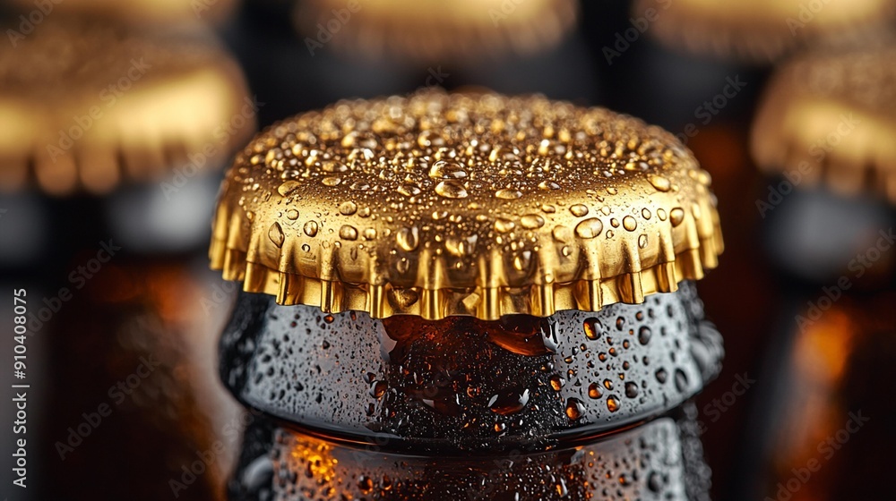 High-resolution macro of new golden beer bottle cap isolated on white ...