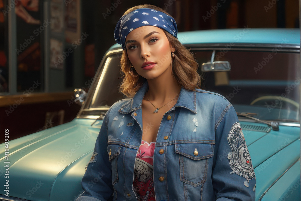 Retro Cool: Channel classic 90s style. model in a denim jacket and ...