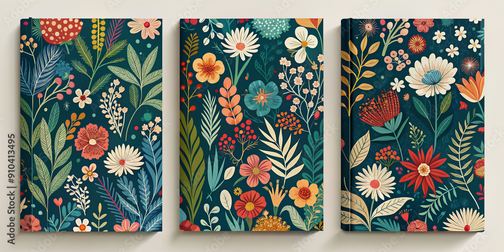 set of book cover designs with hand drawn floral decorations. abstract ...