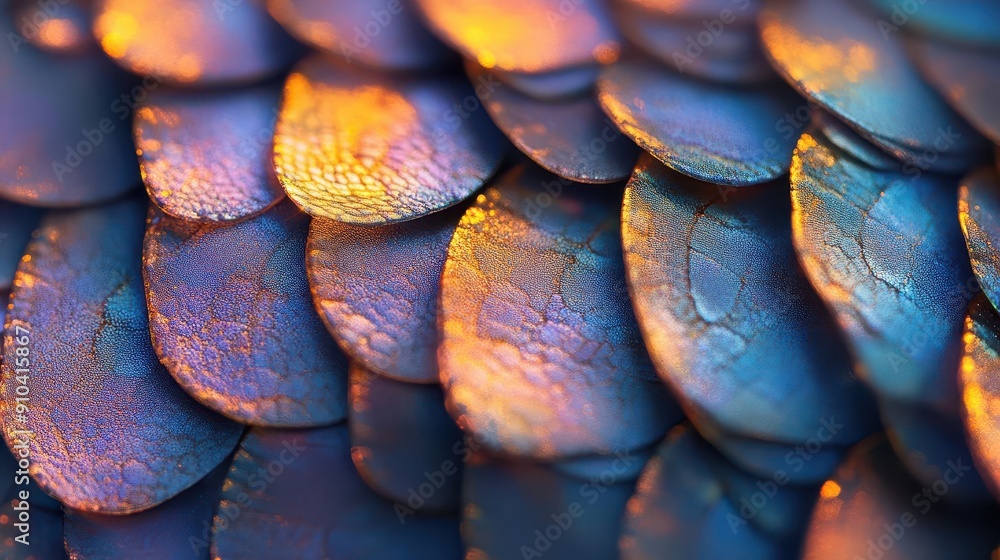 iridescent dragon scales closeup shimmering with bioluminescent ...