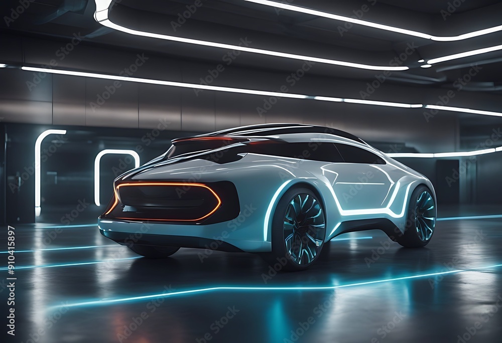 futuristic car station electric charging center connected parking ...