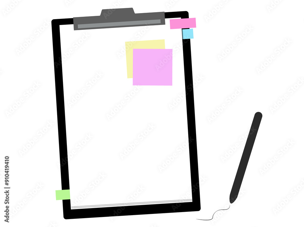 Paper clipboard with fountain pen flat line color vector objects ...