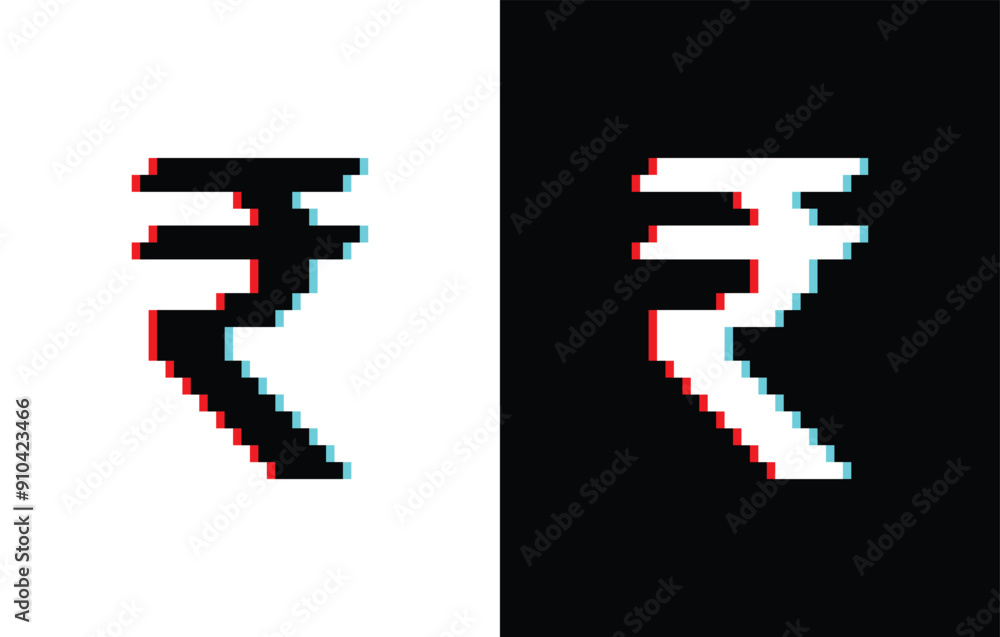 glich effect pixel Indian Rupee icon pixel art money sign for 8 bit ...