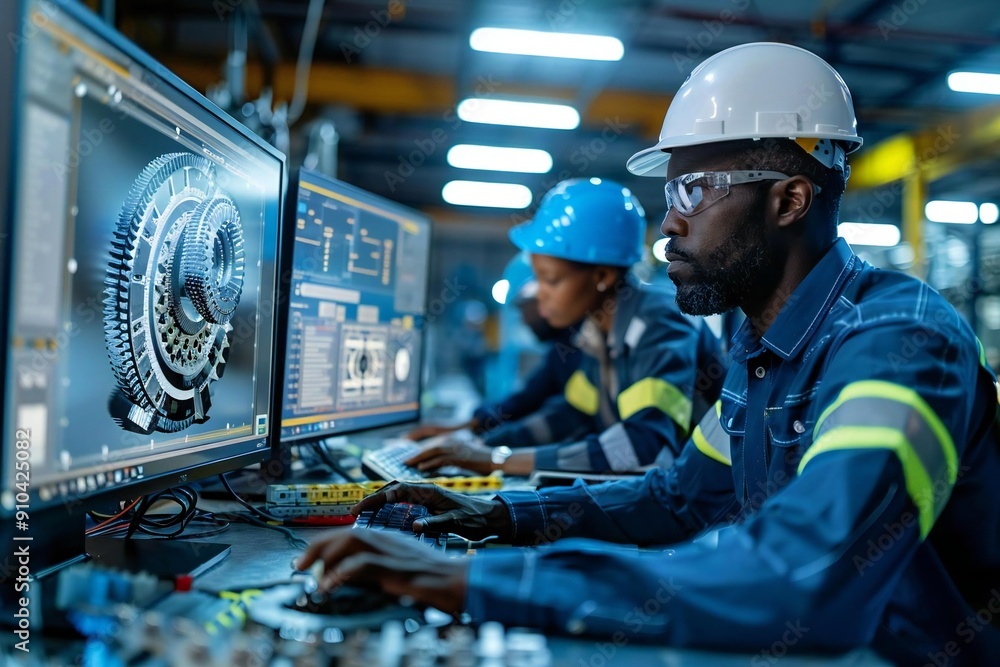 Engineers from a variety of backgrounds collaborating on mechanical ...
