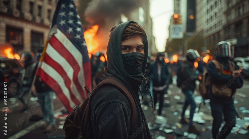 Riots ensue following the USA presidential election 2024 results. Close ...