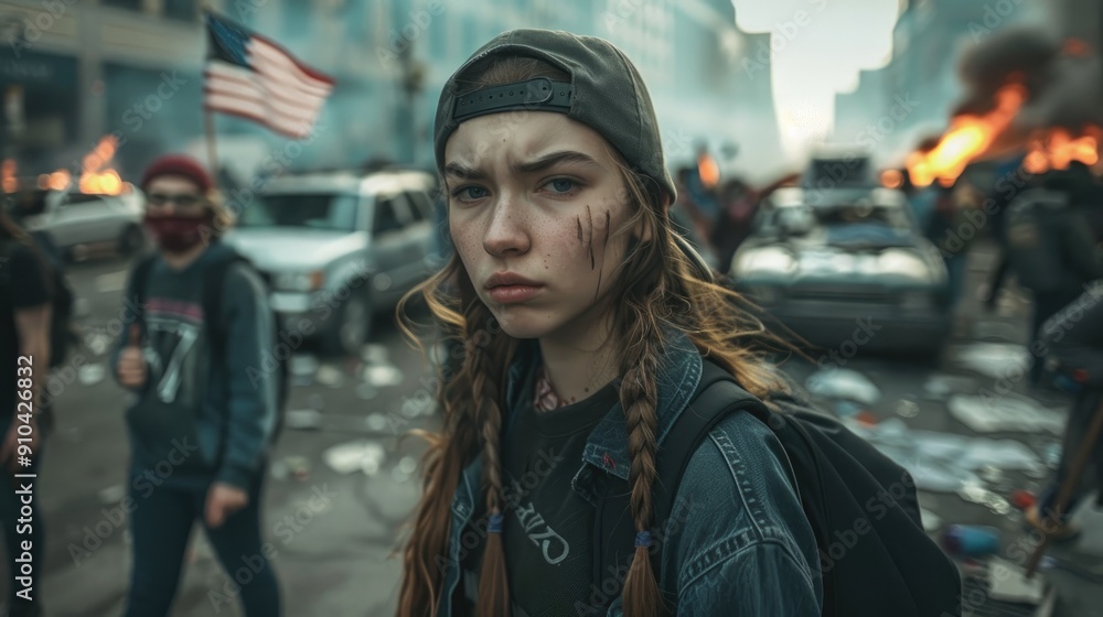 Street riots break out after USA presidential election 2024 results. A ...