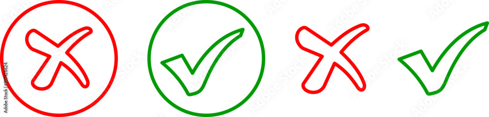 Green tick and Red Cross checkmarks. Tick icon set. Stylish check mark ...