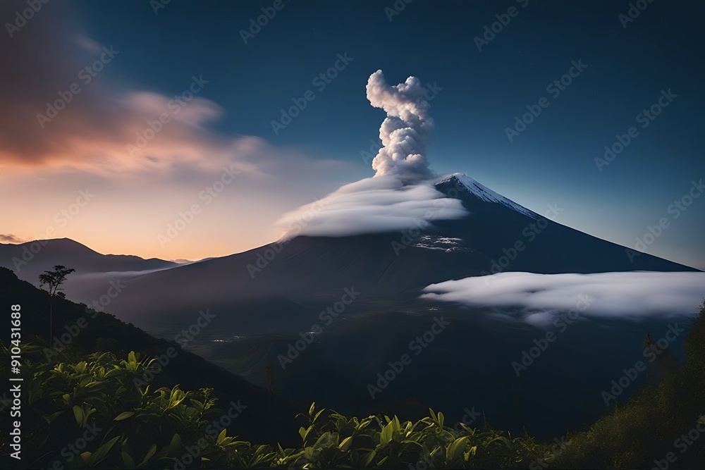 exposure tungurahua volcano skyes blue long active crater danger dark ...