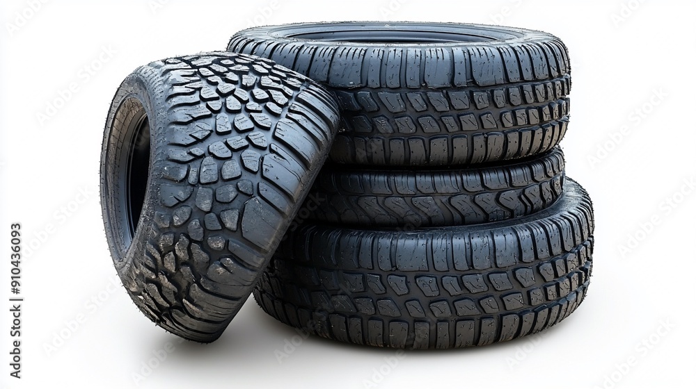 High-resolution image of stacked old tires isolated on white background ...