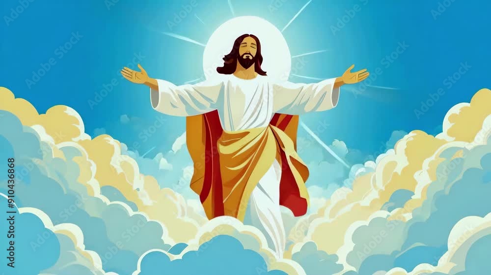 jesus christ ascension to heaven colorful cartoon design art animation ...