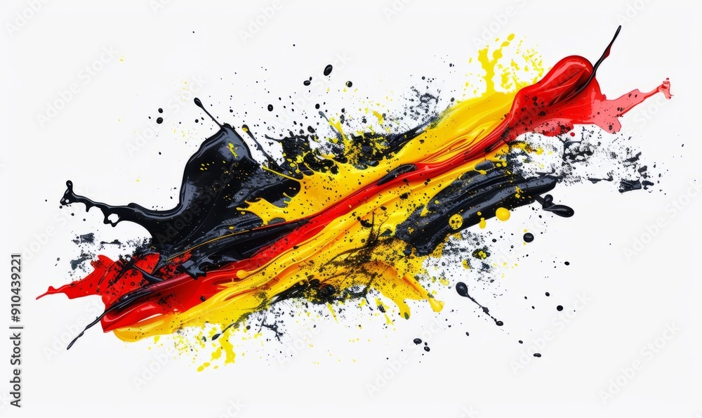colorful german paint splash flag black red gold yellow color liquid ...