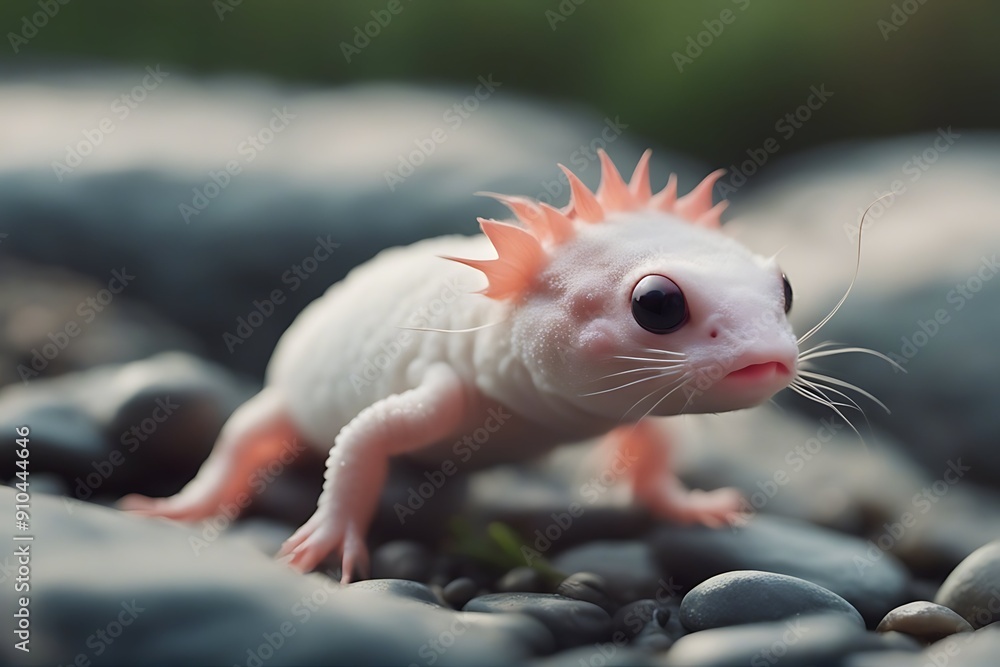 stone a axolotl poses cute animal nature salamander pet cartoon ...