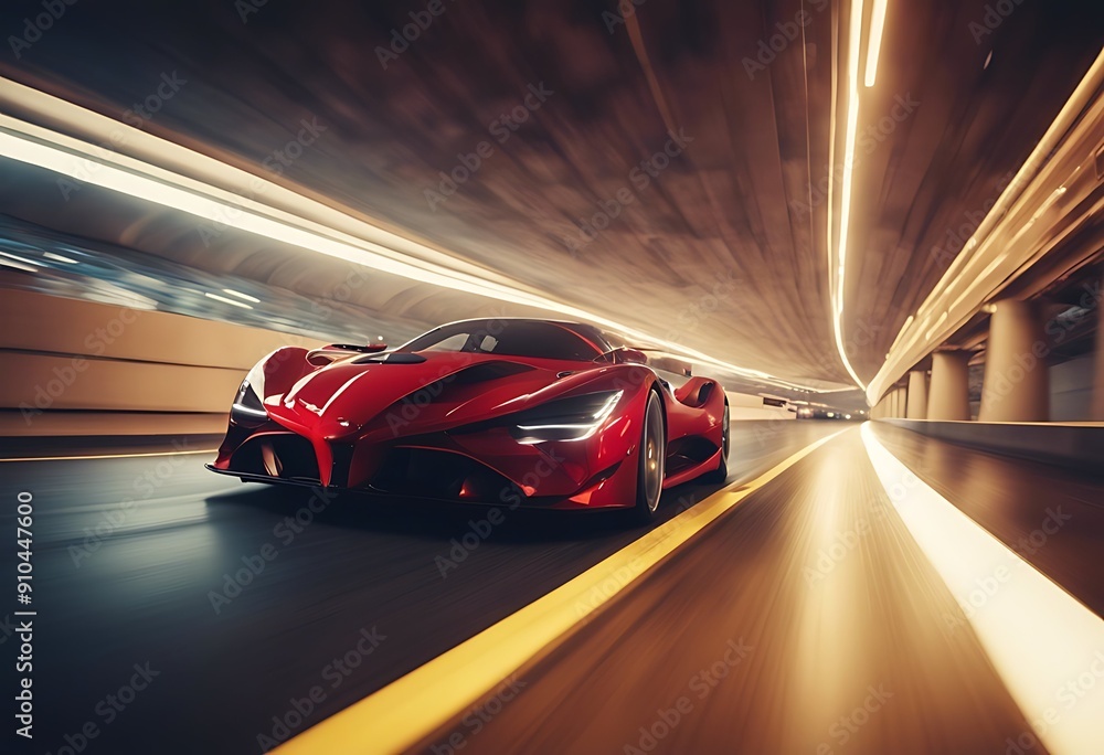 racing sport high illuminated car riding generative speed tunnel road ...