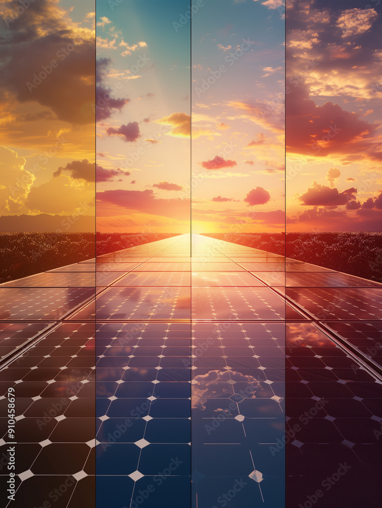 A stunning sunset casts vibrant colors across the sky, illuminating a ...