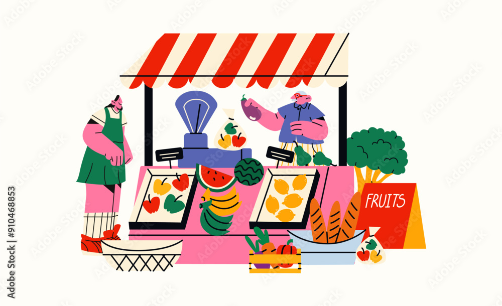 Farmers fruit market, street fair stalls. Cartoon shop with organic ...