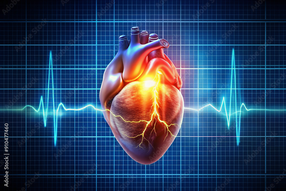 Human heart showing electrical activity in sync with and EGC (EKG ...