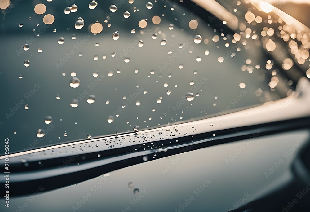 wiper car glass drop dripped raindrop wet action background black clean ...