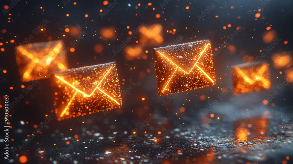 digital envelopes floats in cyberspace, representing the exchange of ...