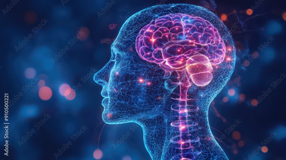 illustration of human brain and nerves. Hypothalamus and Limbic System ...