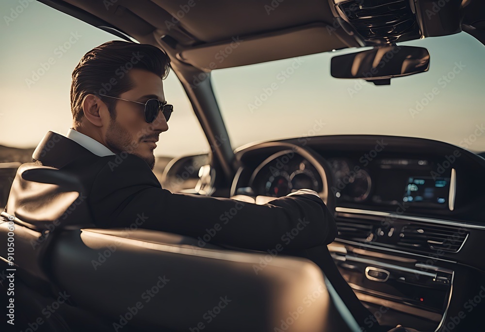 man handsome luxury car life young work driver business drive ...