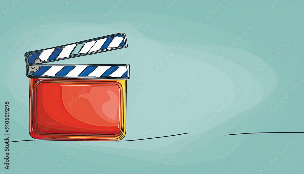 One continuous line drawing of clapper board. Action movie scene and ...