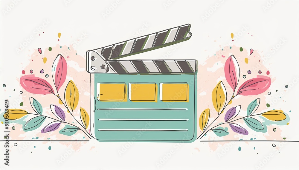 One continuous line drawing of clapper board. Action movie scene and ...