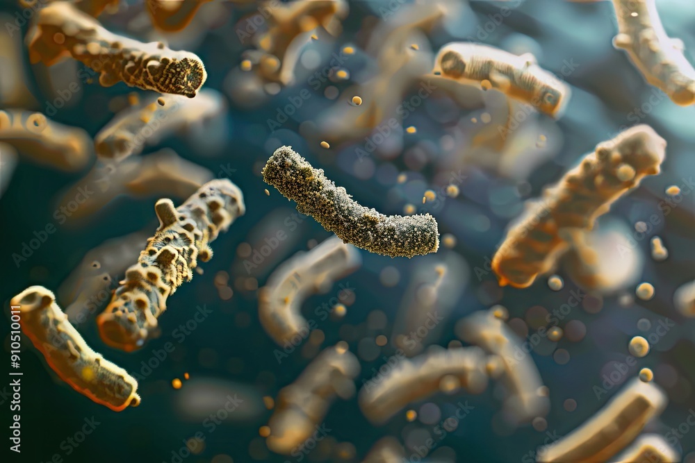 A bunch of bacteria are floating in the air. The bacteria are small and ...