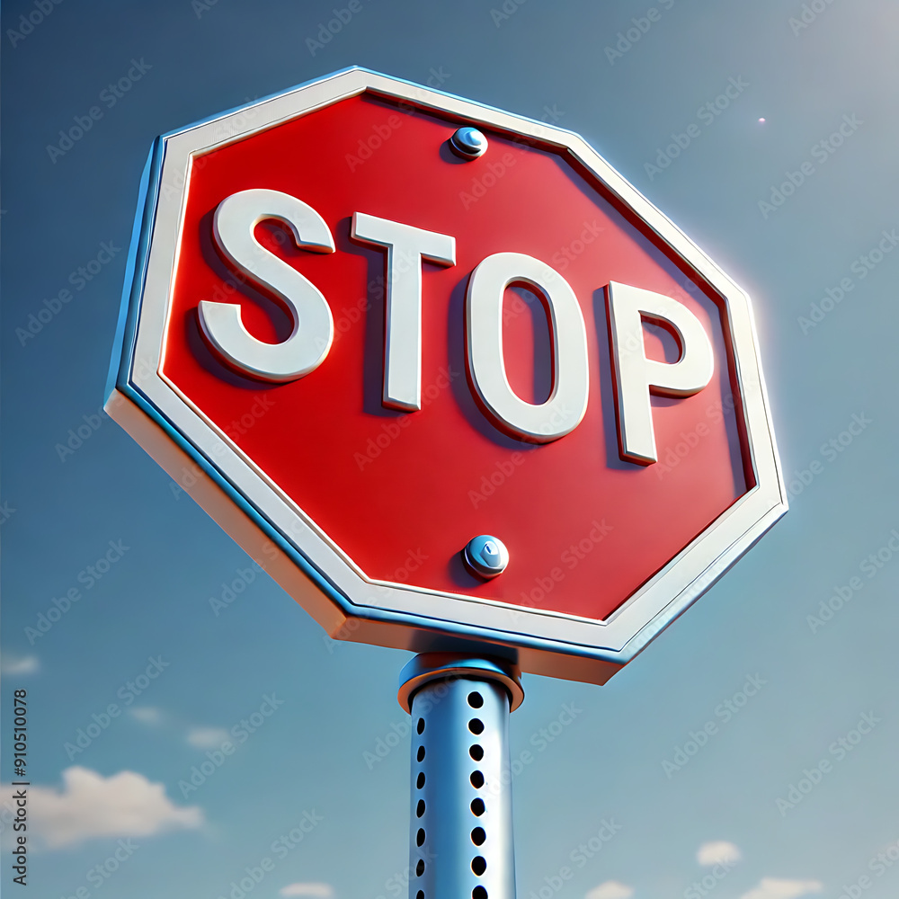 Gros plan d'un panneau stop rouge sur un poteau Stock Illustration ...