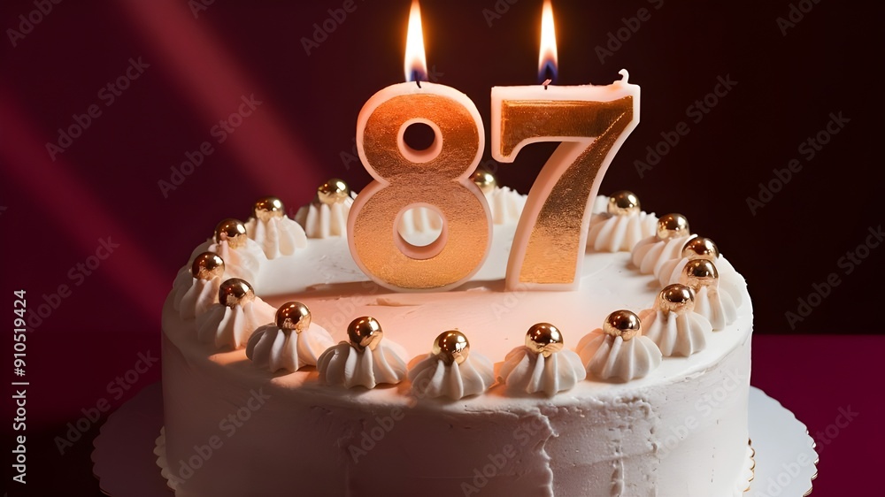 87th birthday cake with candles, eighty-seven birthday celebration ...